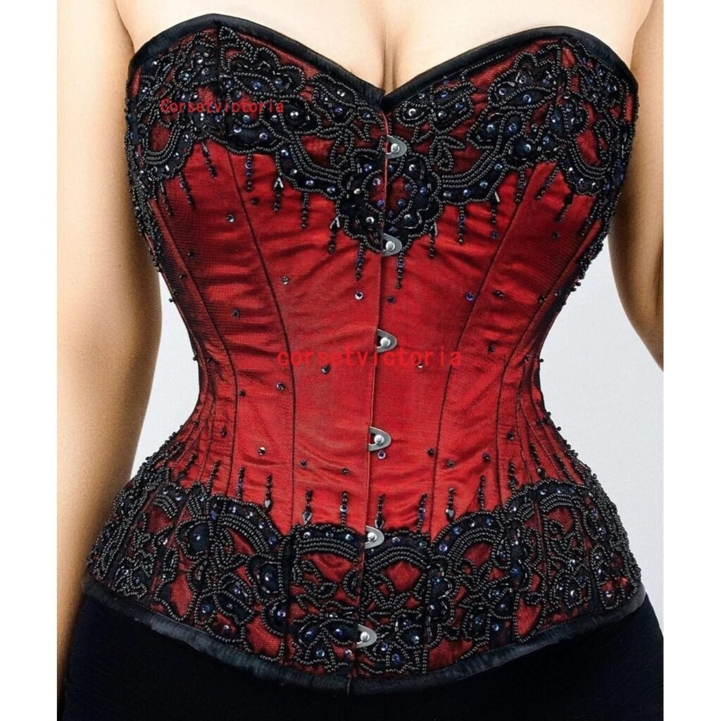 Red Overbust Corset Black Sequins Dress Valentine Costume
